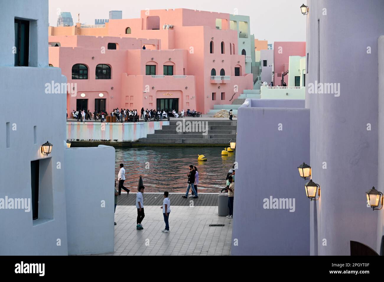 Colourful houses in Mina District, Mia Park, Old Port Doha, Qatar Stock ...