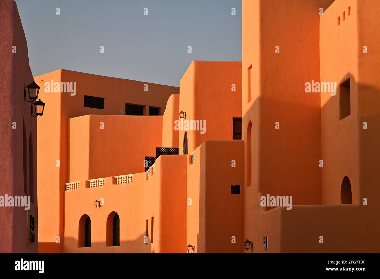 Colourful houses in Mina District, Mia Park, Old Port Doha, Qatar Stock ...