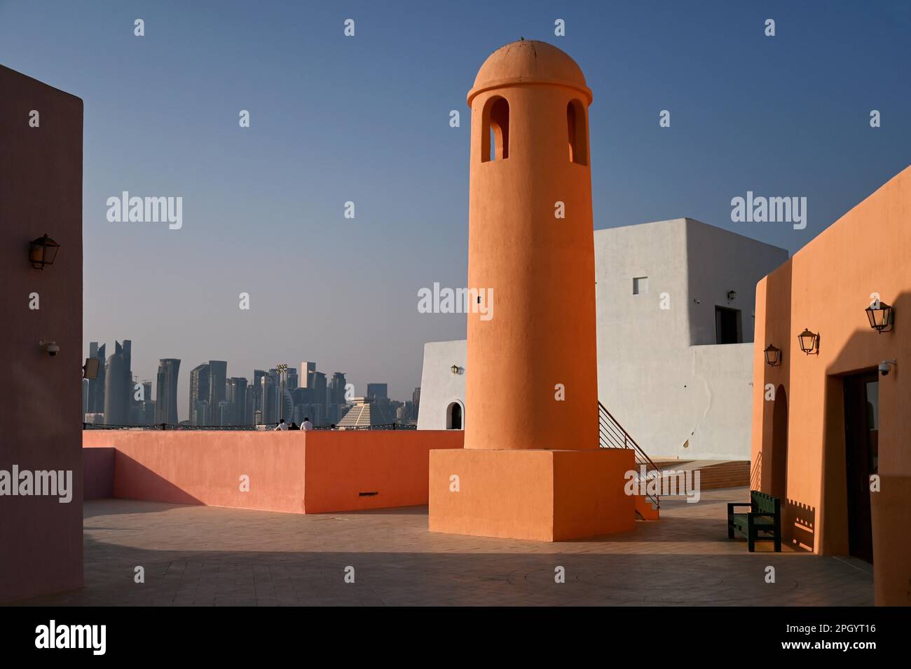 Colourful houses in Mina District, Mia Park, Old Port Doha, Qatar Stock ...