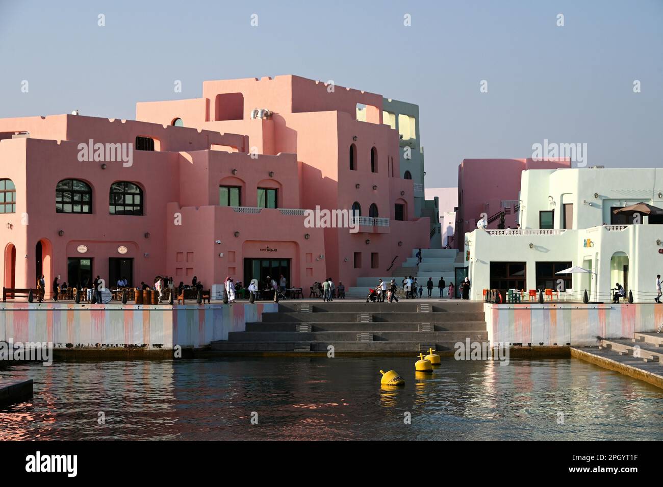 Colourful houses in Mina District, Mia Park, Old Port Doha, Qatar Stock ...