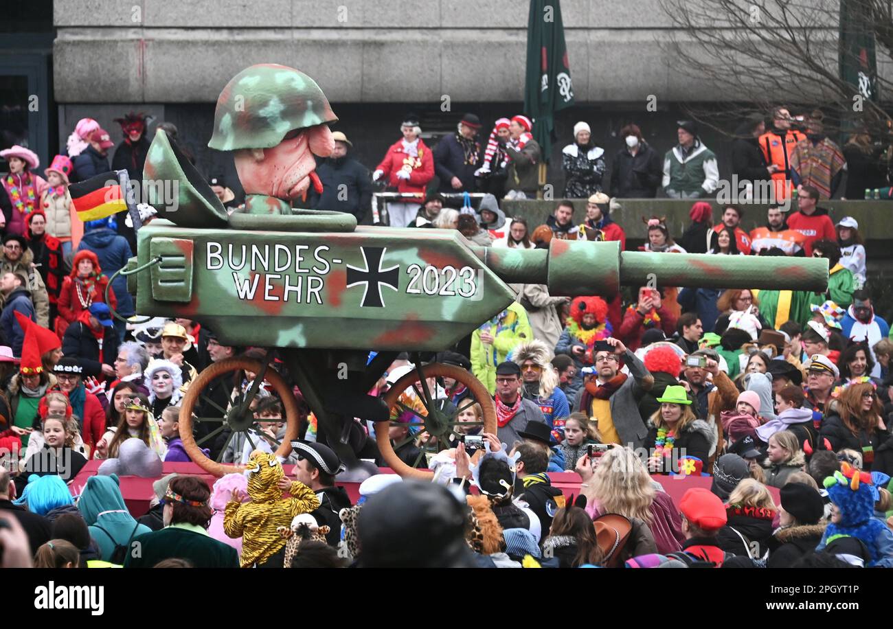 Theme float by Jaques Tilly: Bundeswehr 2023, Rosenmontagszug in ...