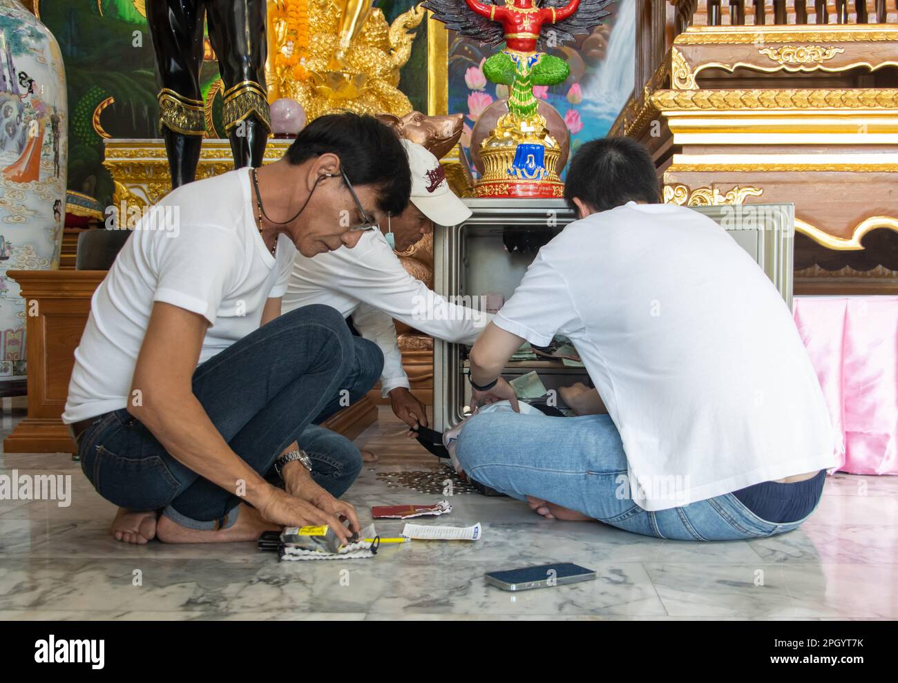 BANGKOK, THAILAND, JAN 28 2023, Counting of money from worshipers at ...