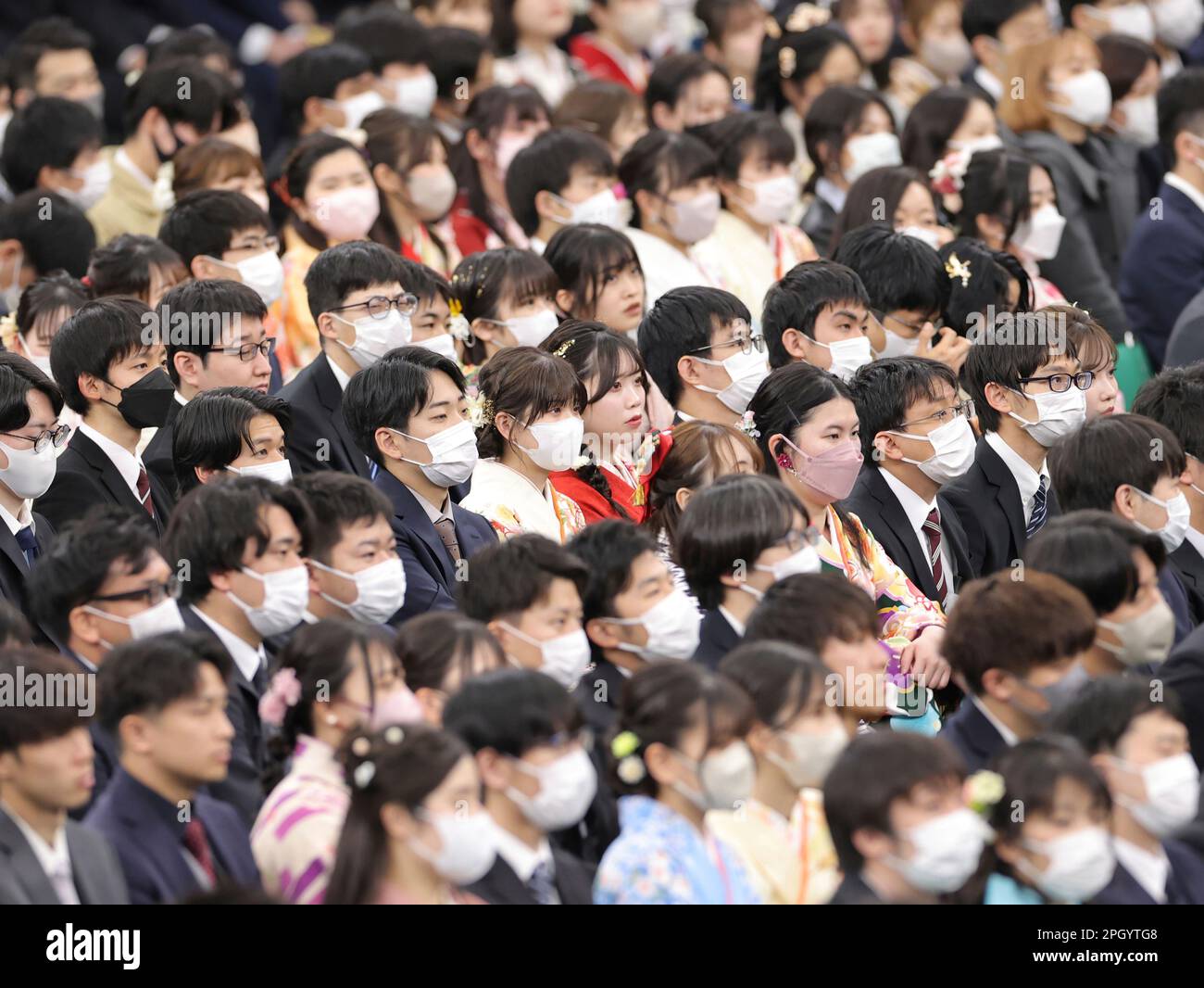 University students attend a graduation ceremony of Nihon University in ...