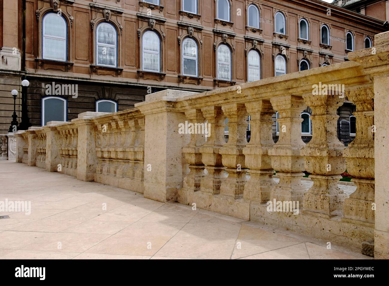 stone balustrade in diminishing perspective. old historic landmark ...