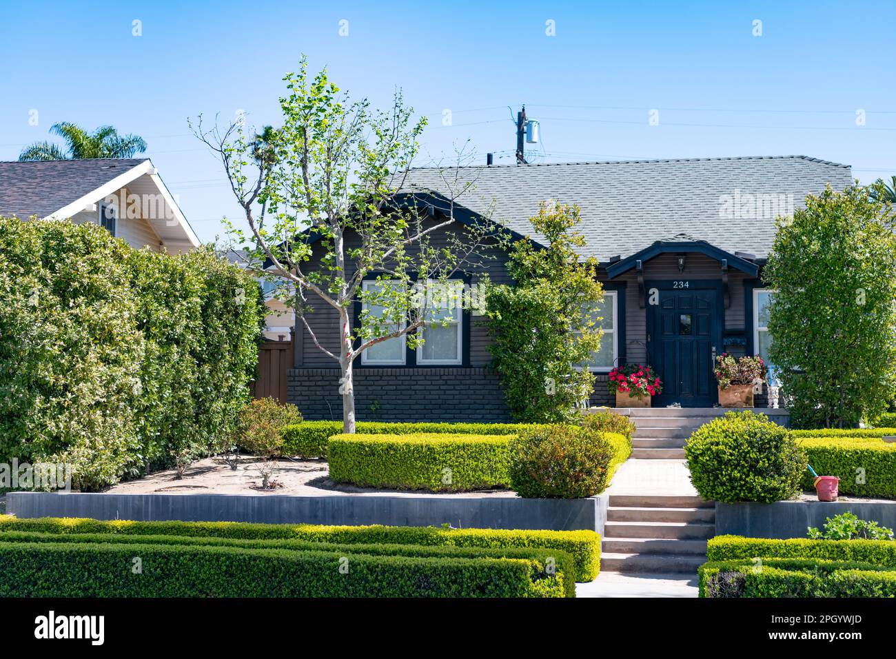 Cottage building on blue sky. Suburb architecture. Suburban housing ...