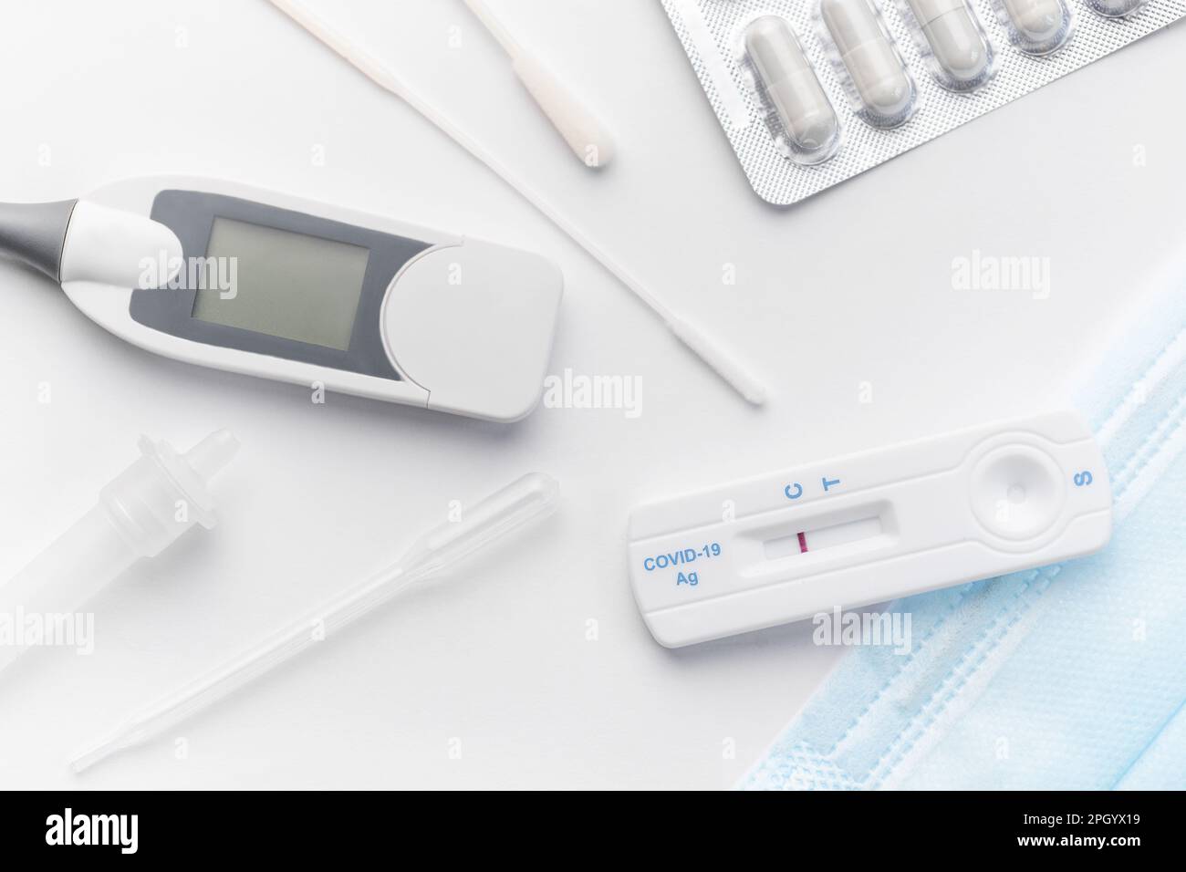 Home testing kit for coronavirus on a white background. Negative Covid ...