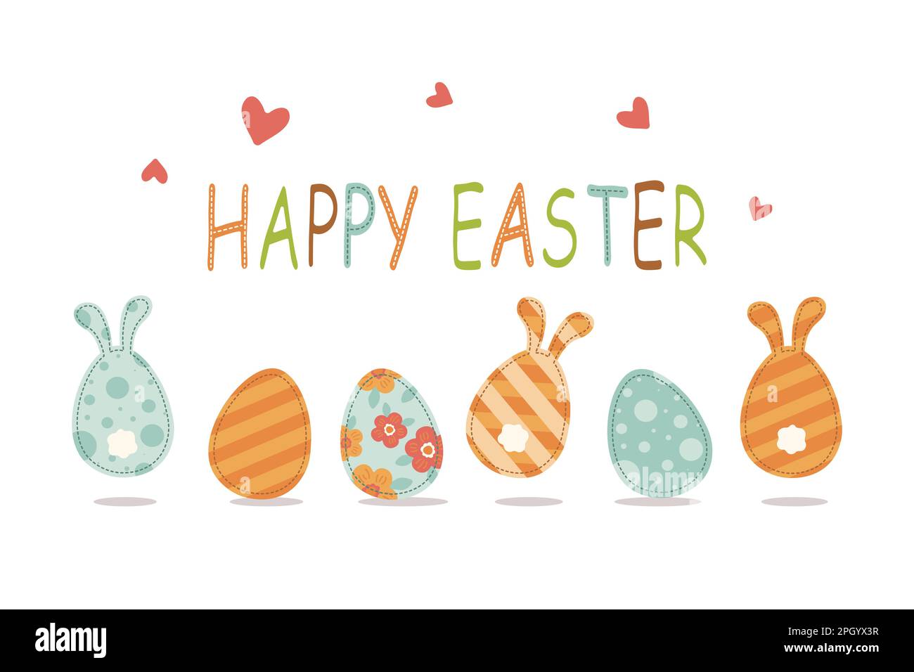 easter day greeting banner with painted eggs with bunny ears Stock ...