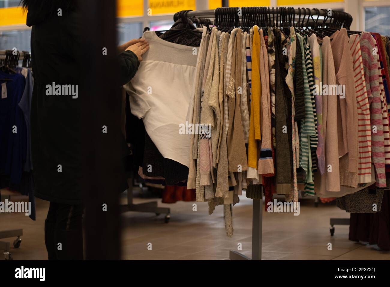 second-hand clothing store in Ukraine, clothes in the store Stock Photo ...