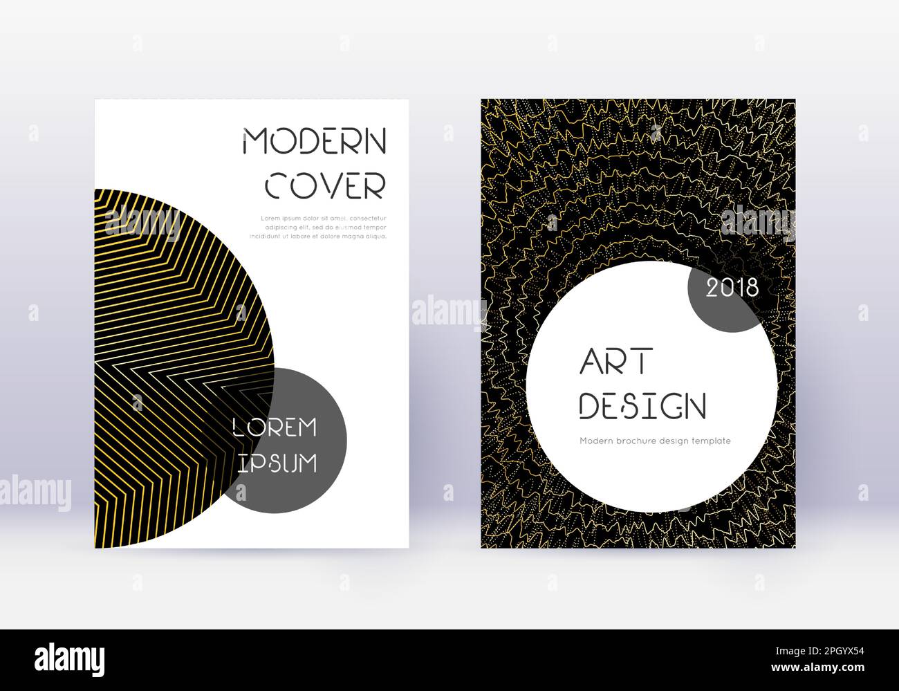 Trendy cover design template set. Gold abstract lines on black ...