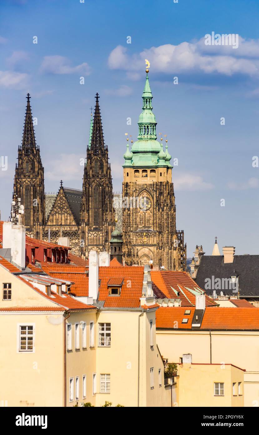 Towers of the historic castle and cathedral in Prague, Czech Republic ...