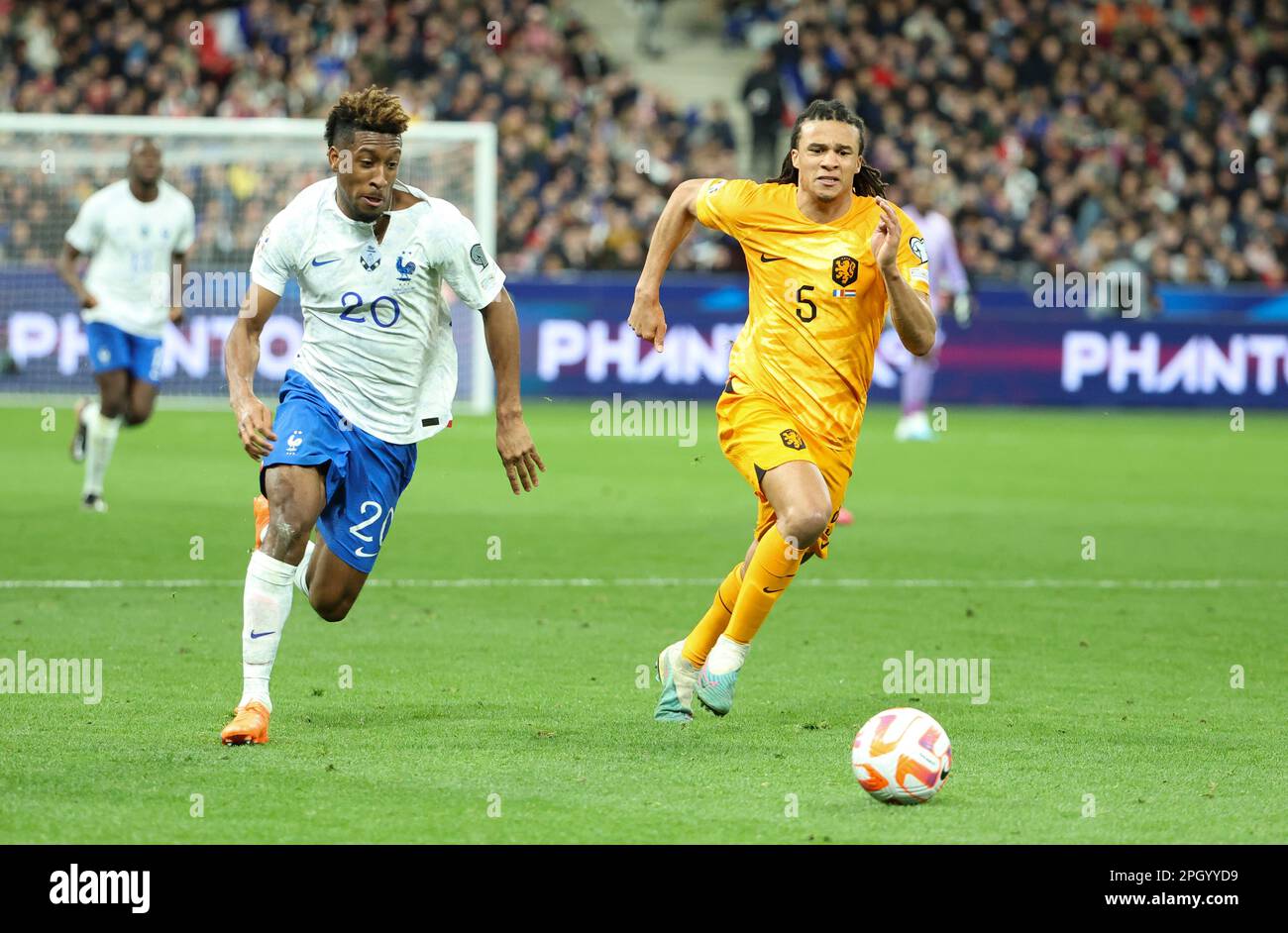 Saint Denis, France. 25th Mar, 2023. Kingsley Coman of France, Nathan ...