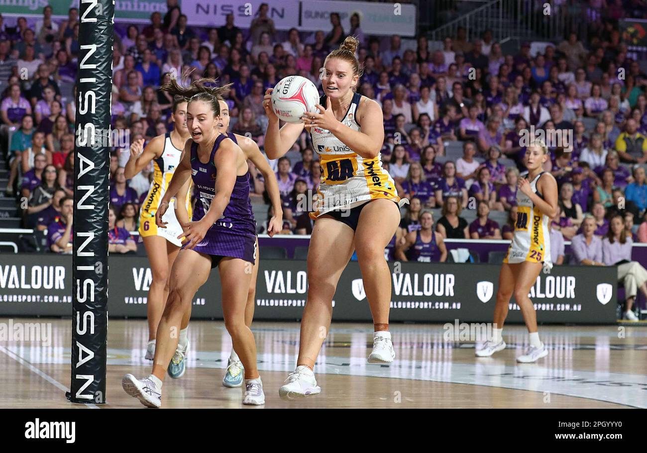 Steph Wood of the Lightning in action during the Super Netball Round 2 ...