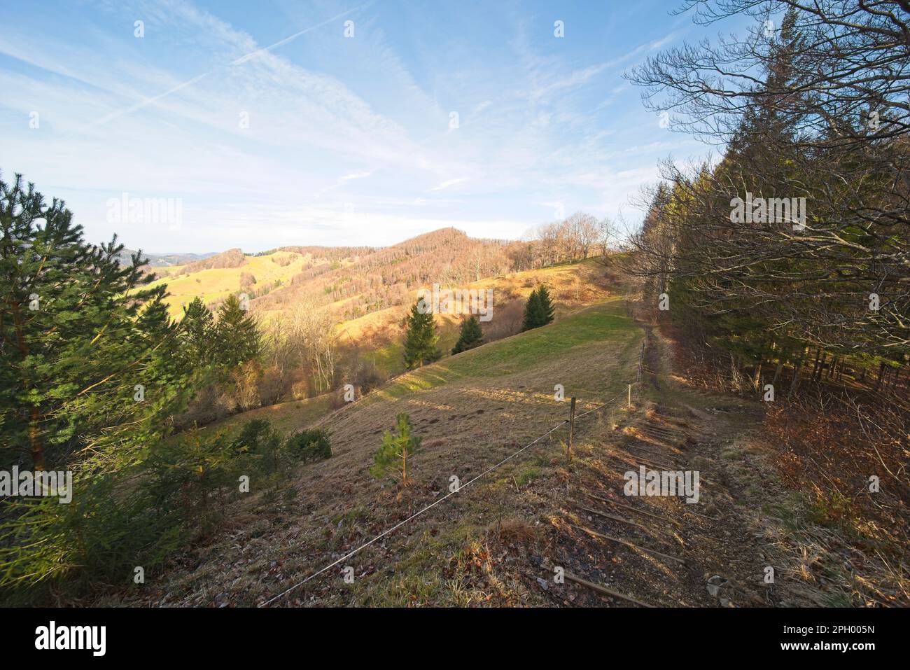 landscape in the swiss jura in the canton of basel land, on one of the ...