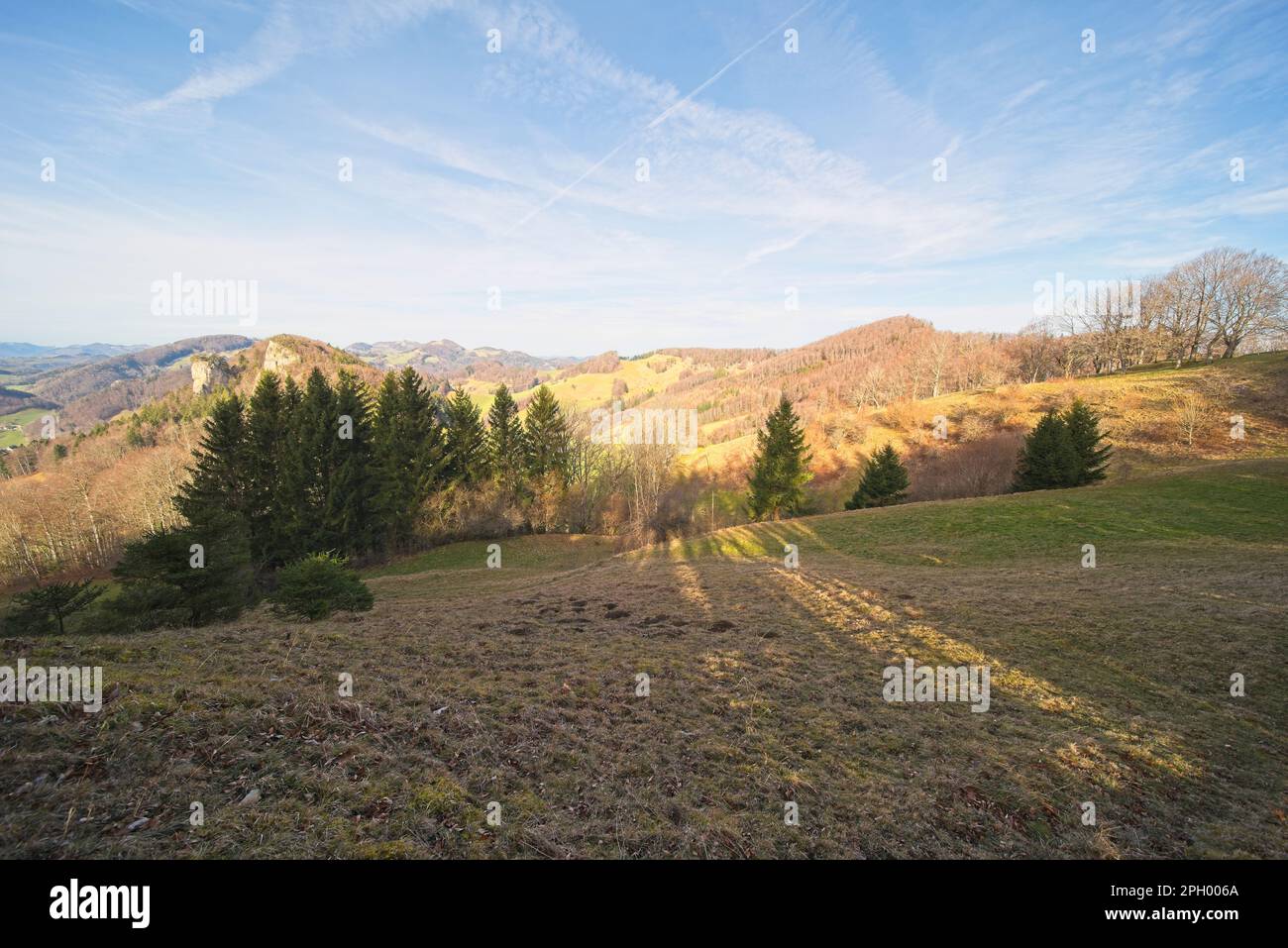 landscape in the swiss jura in the canton of basel land, on one of the ...