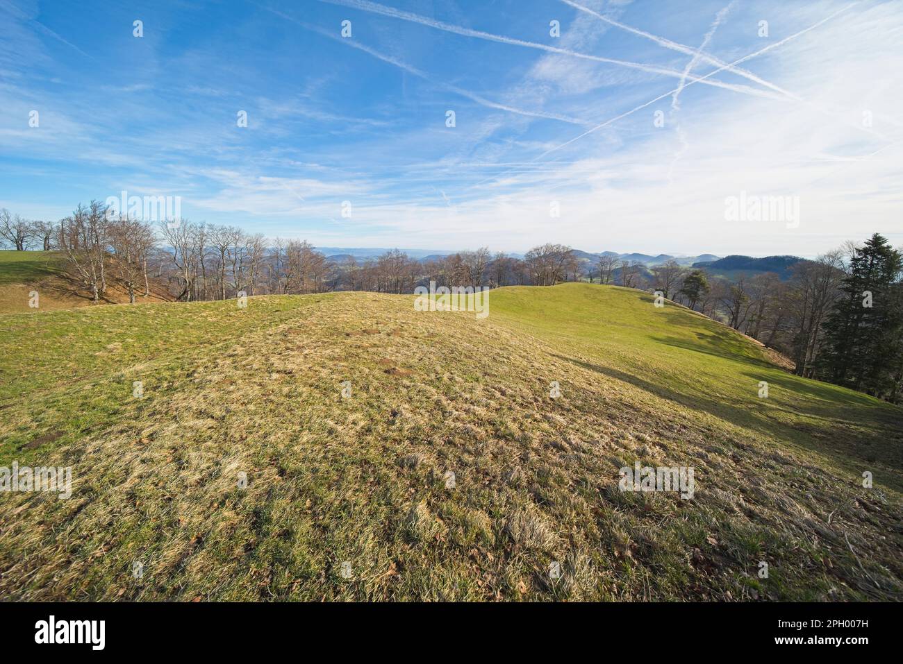 landscape in the swiss jura in the canton of basel land, on one of the ...