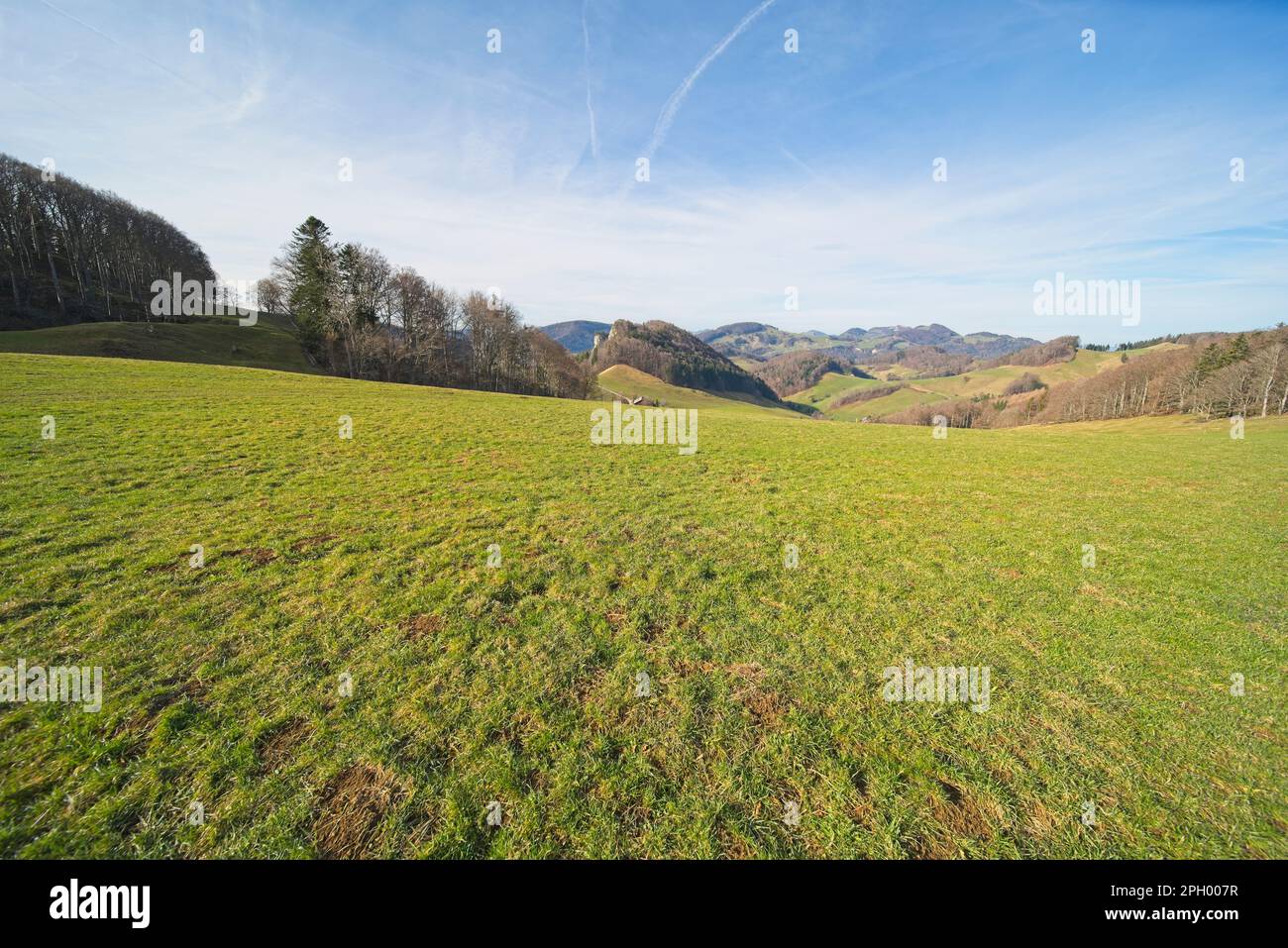 landscape in the swiss jura in the canton of basel land, on one of the ...