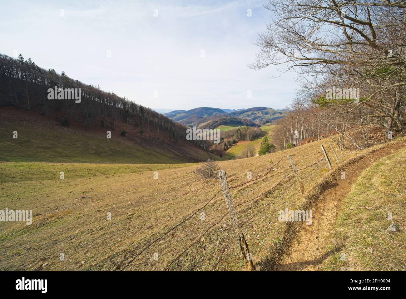 landscape in the swiss jura in the canton of basel land, on one of the ...