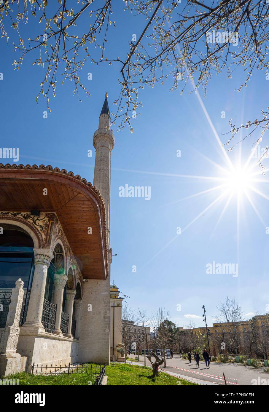 Tirana, Albania. March 2023. exterior view of the Et'hem Bej Mosque in ...