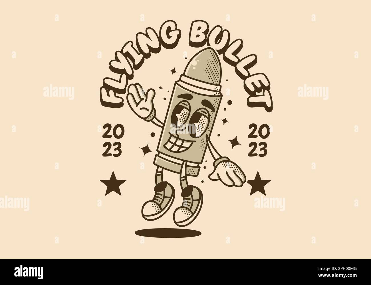 Vintage illustration mascot character of flying bullet with happy face ...