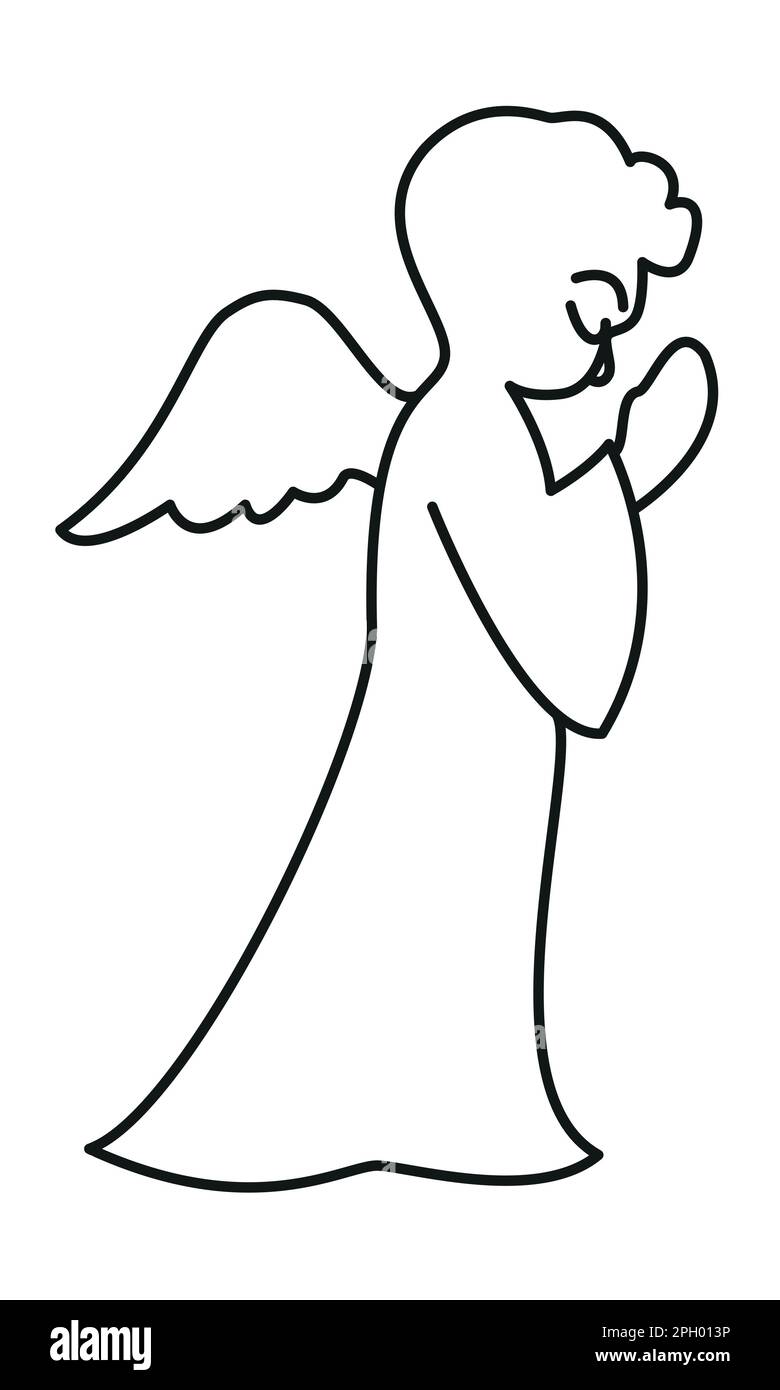 angel - cartoon simple outline schematic black and white vector ...