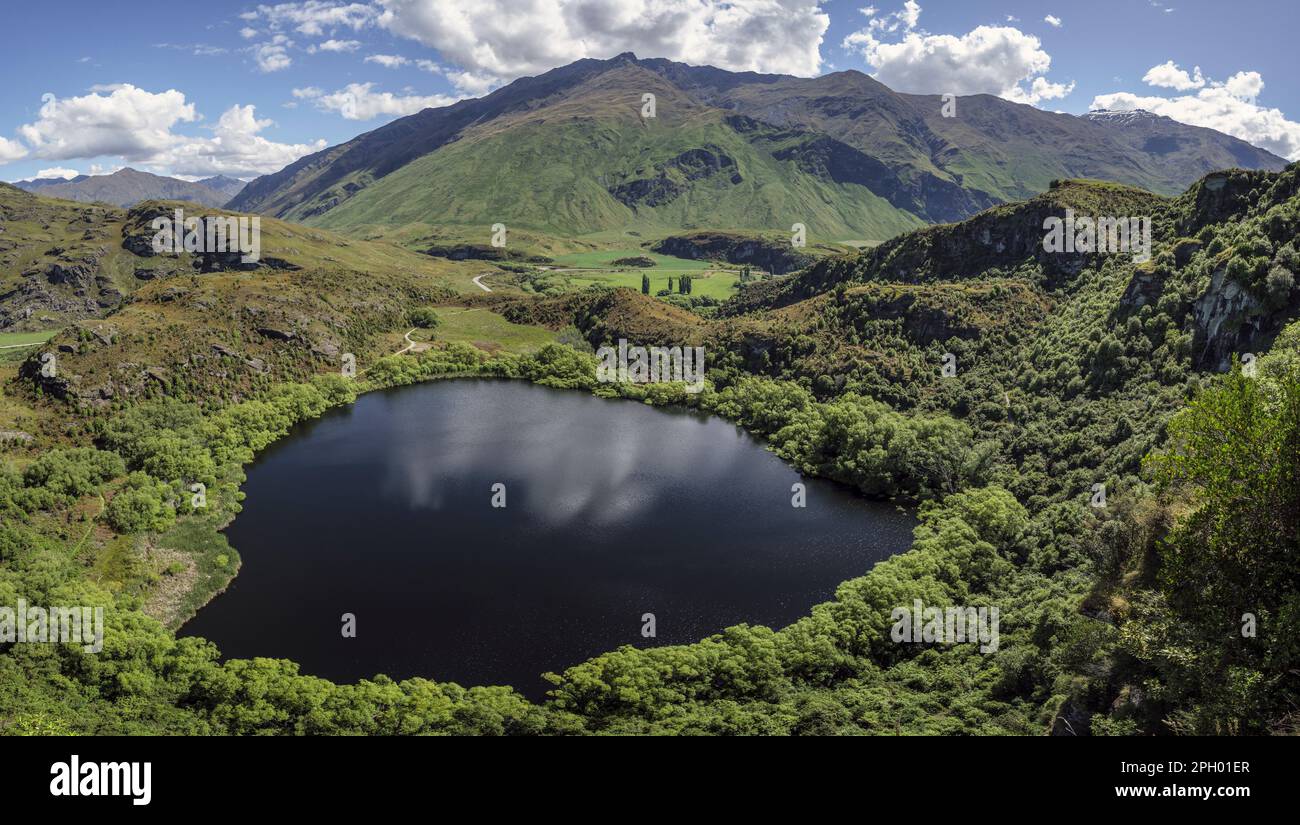 Panoramic View of Diamond Lake, Wanaka, South Island, New Zealand Stock ...