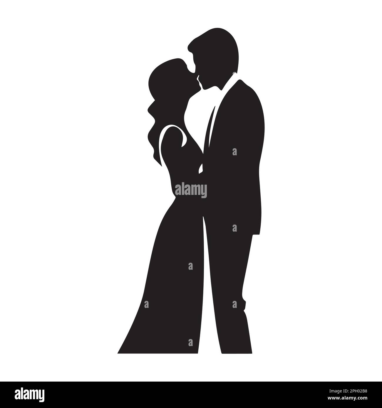 Groom kissing the bride. Minimal vector icon of traditional wedding. Woman in a bridal dress ...