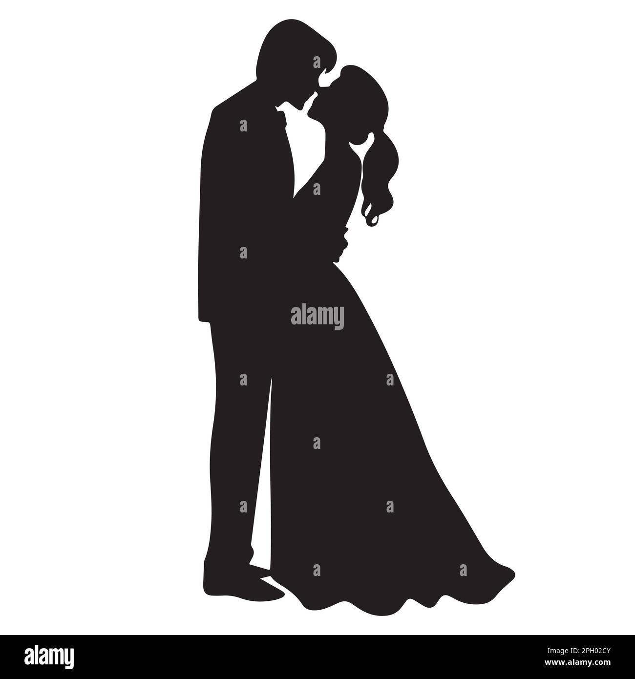 Groom kissing the bride. Minimal vector icon of traditional wedding. Woman in a bridal dress ...