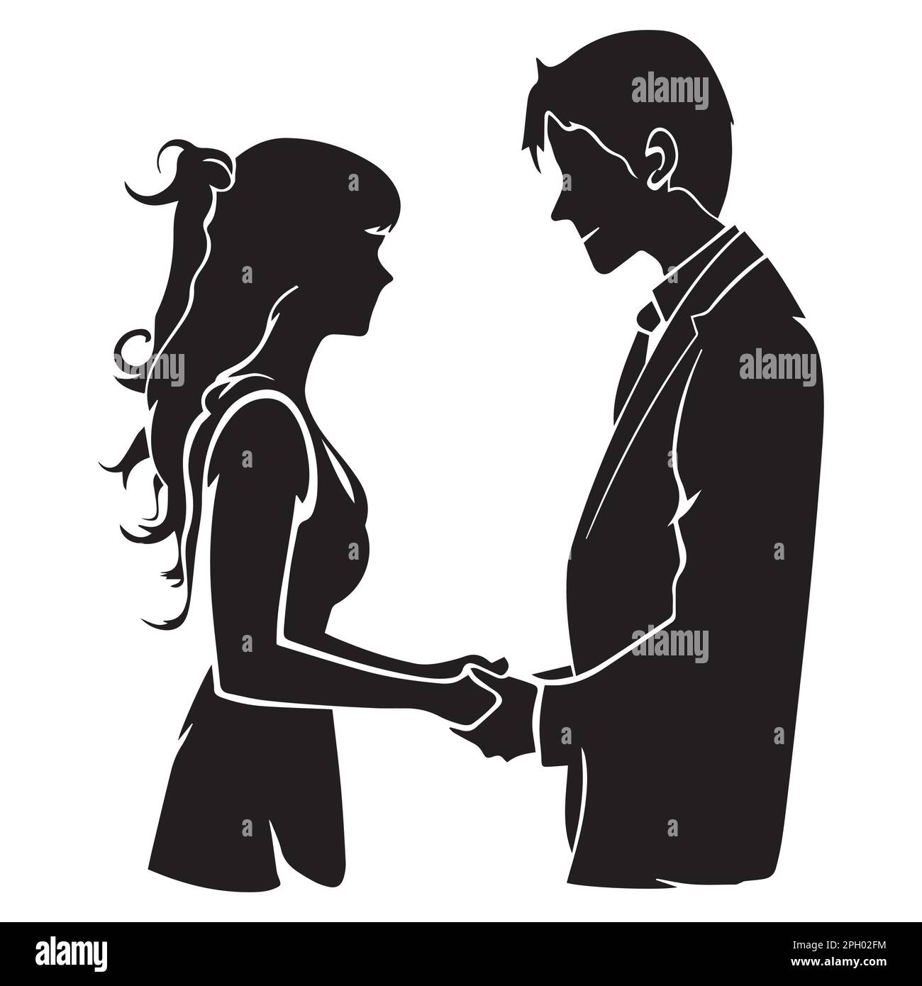 Couple getting married. Black and white icon of young husband and wife ...
