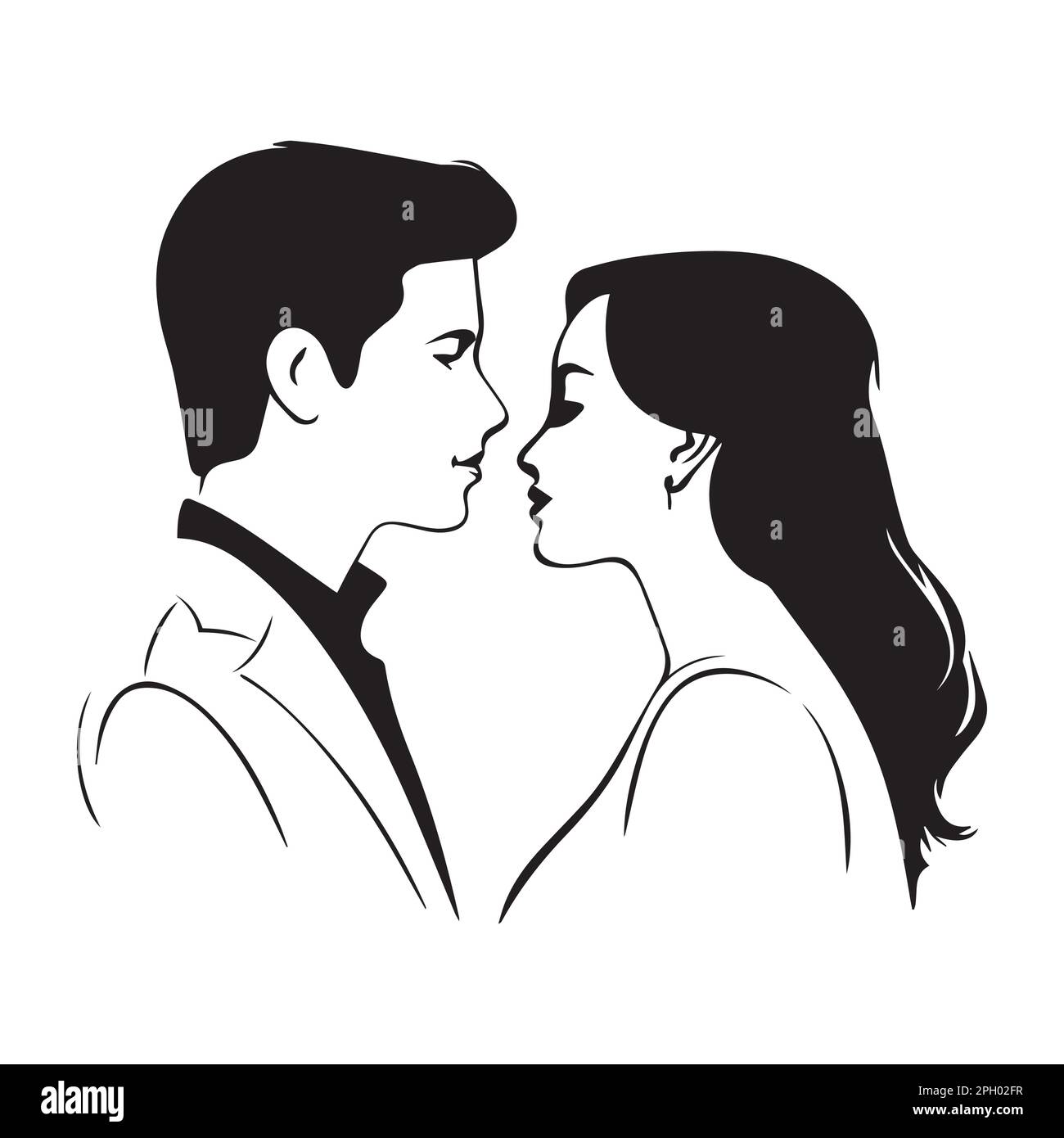 Couple getting married. Black and white icon of young husband and wife ...