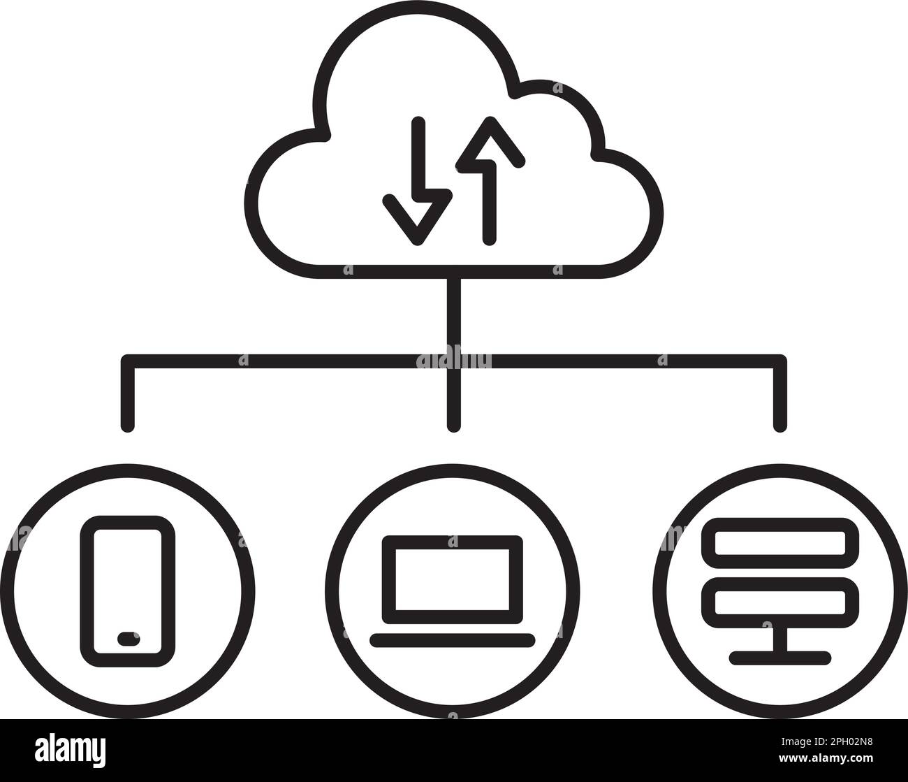 Project management phone, laptop, server, arrows, cloud storage vector icon illustration Stock ...