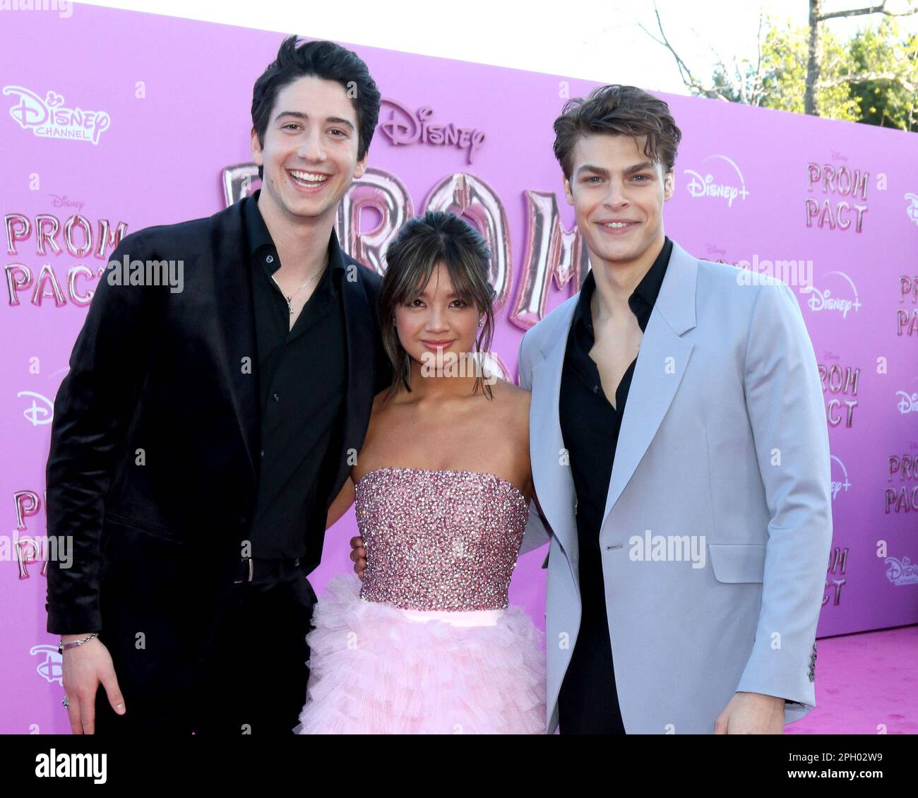 LOS ANGELES - MAR 24: Milo Manheim, Peyton Elizabeth Lee, Blake Draper at Prom Pact Premiere ...