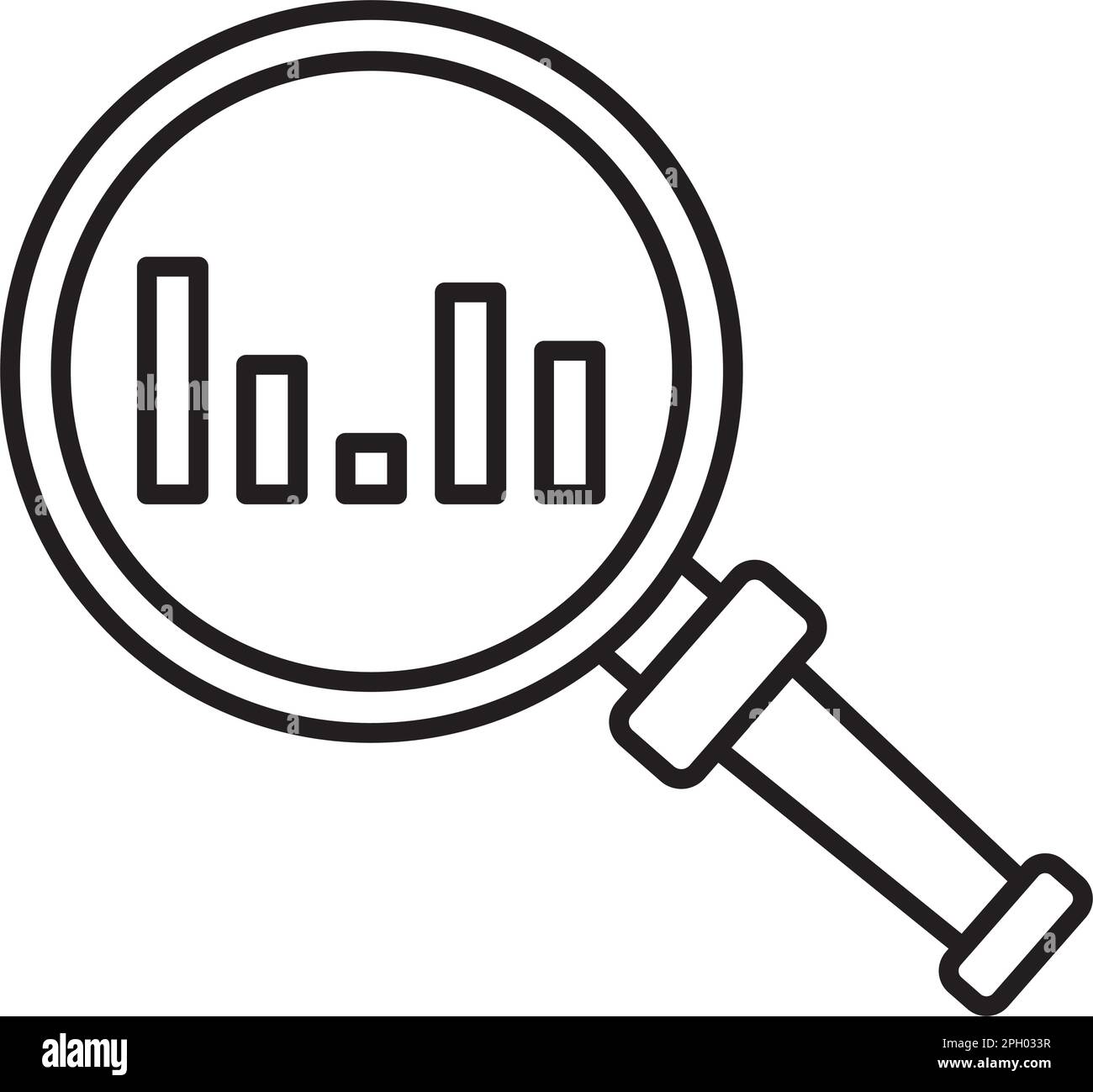 Project management magnifying glass, graph, data analytics vector icon ...