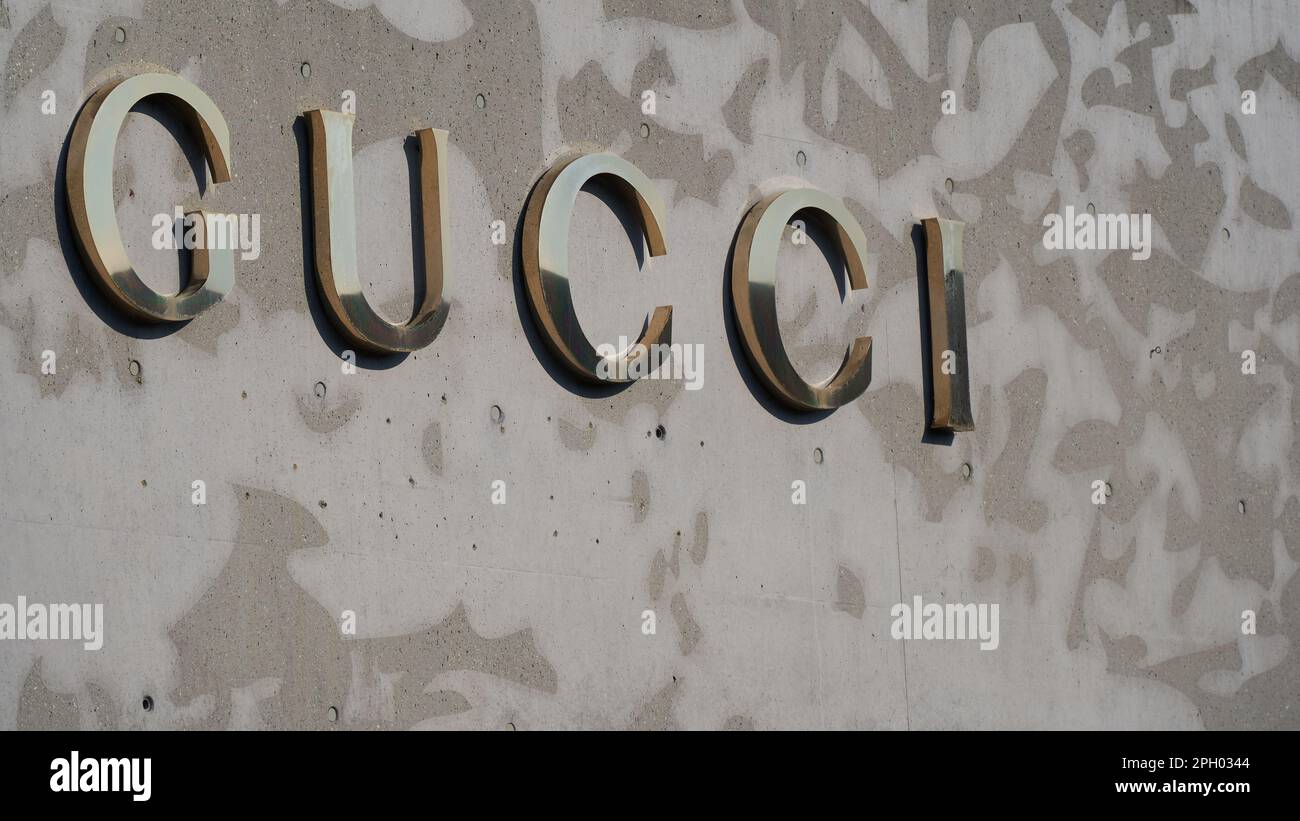 Metzingen, Germany - Mai 03, 2021: Gucci is an italian fashion company ...