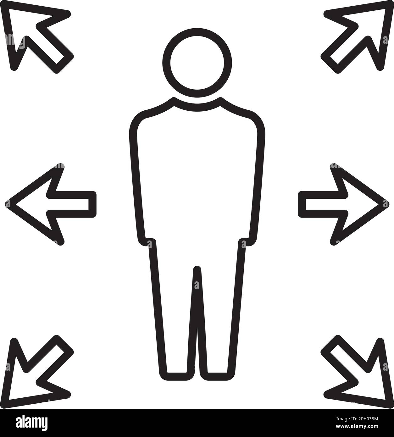 Project management man, arrows, social network vector icon illustration ...