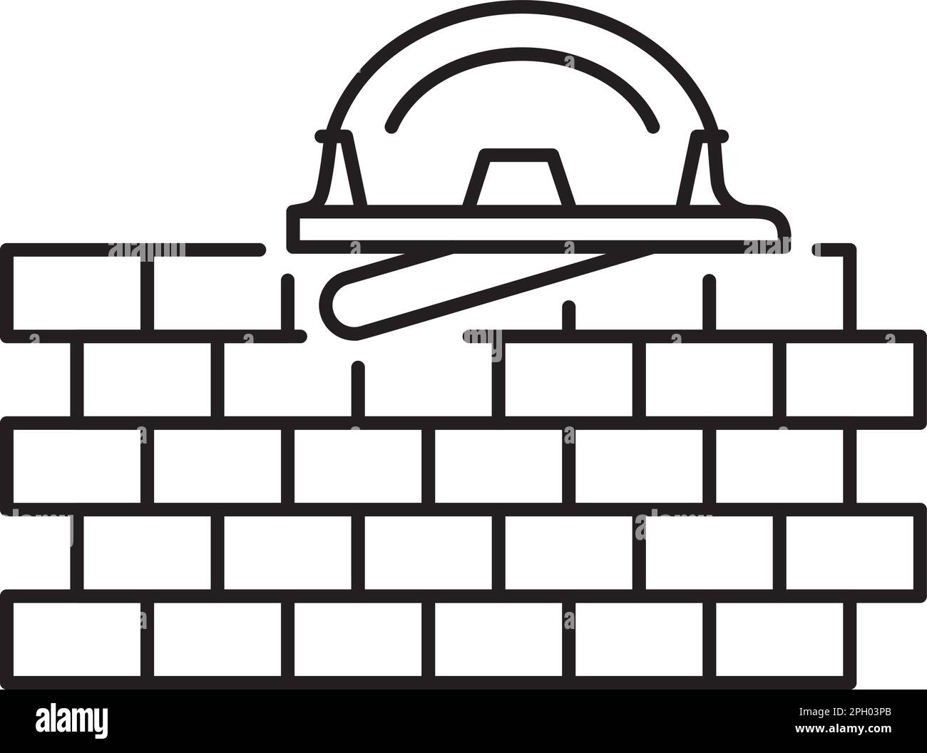 Project management helmet, brick wall, work in progress vector icon ...