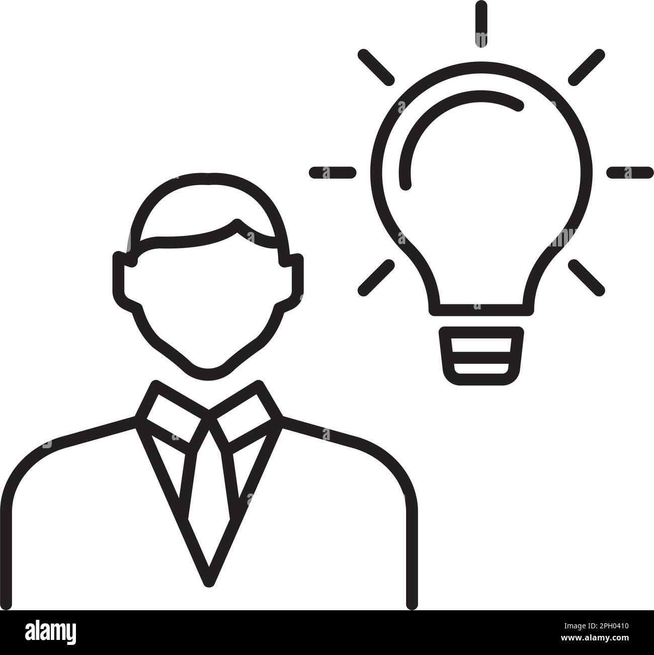 Project management man in suit, light bulb, good idea vector icon ...