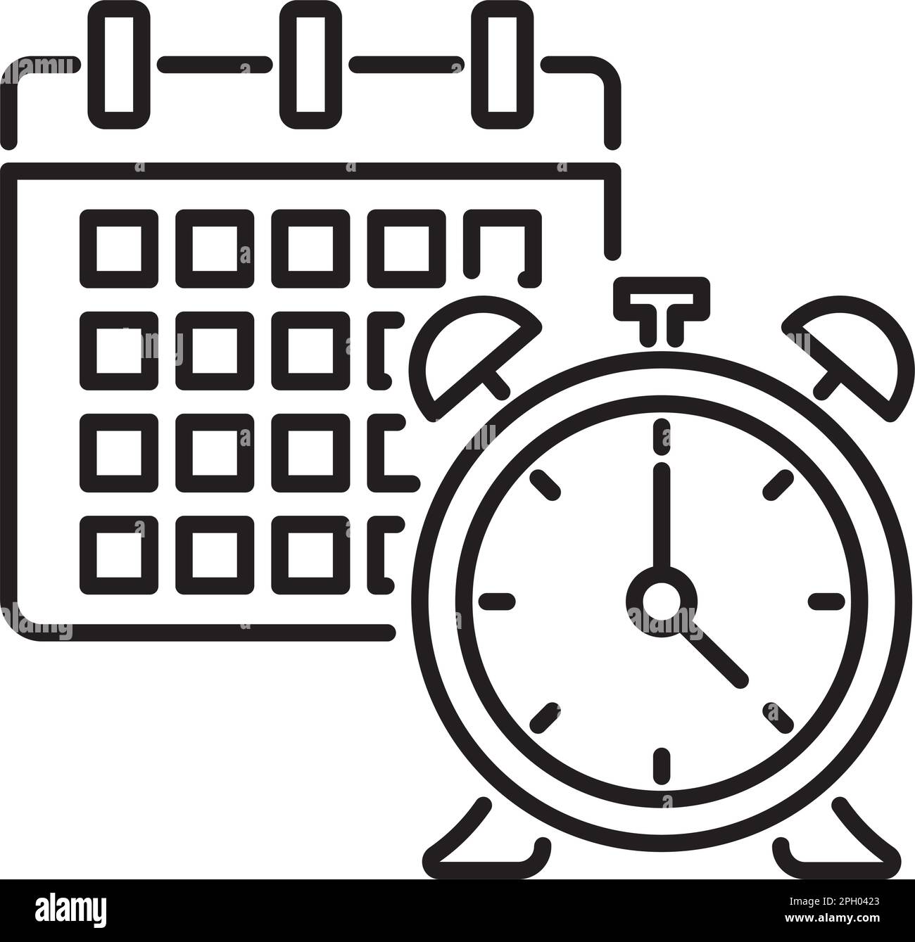 Project management calendar, alarm clock, time management vector icon ...