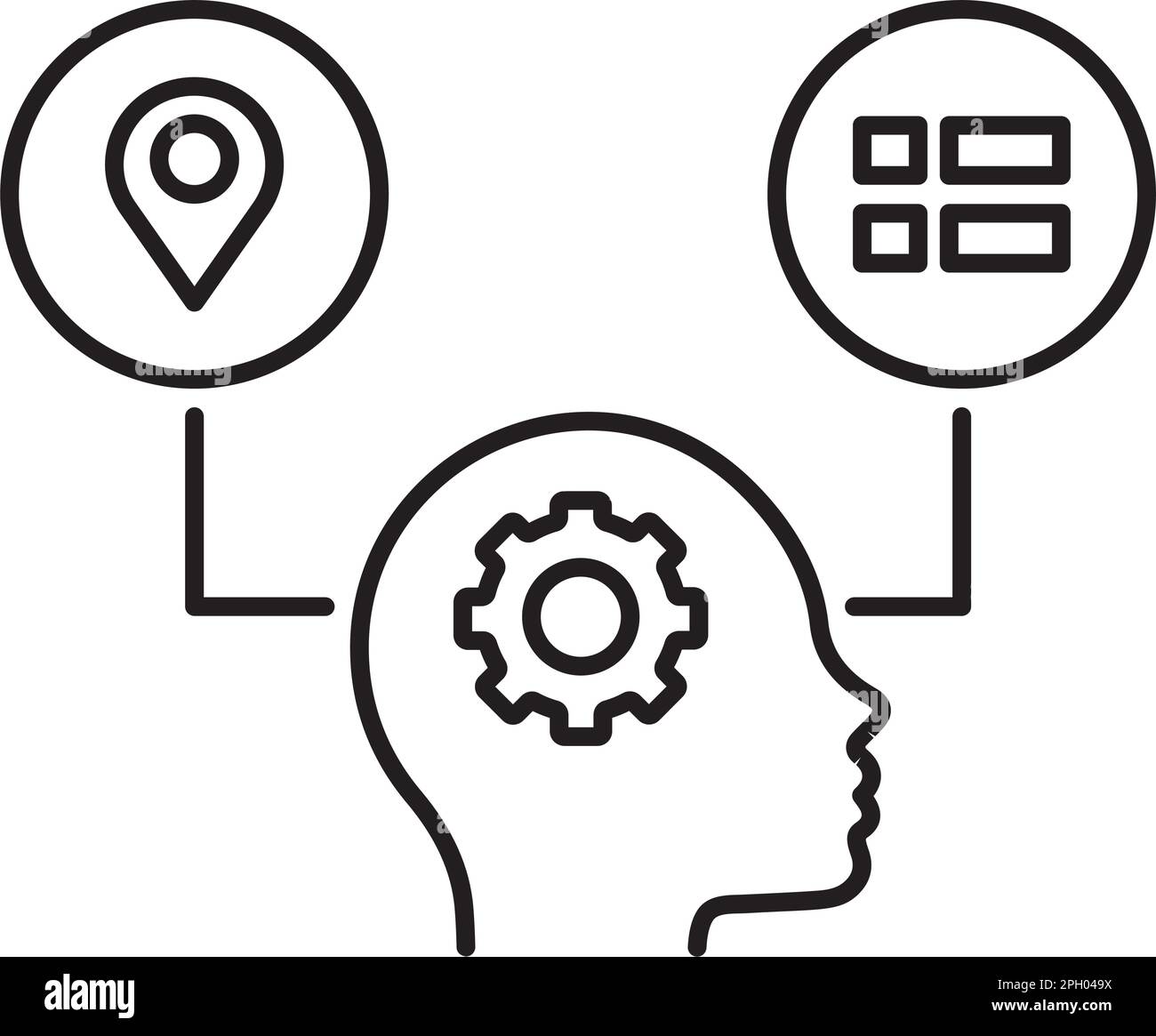 Project management head, silhouette, location sign, list, user data ...