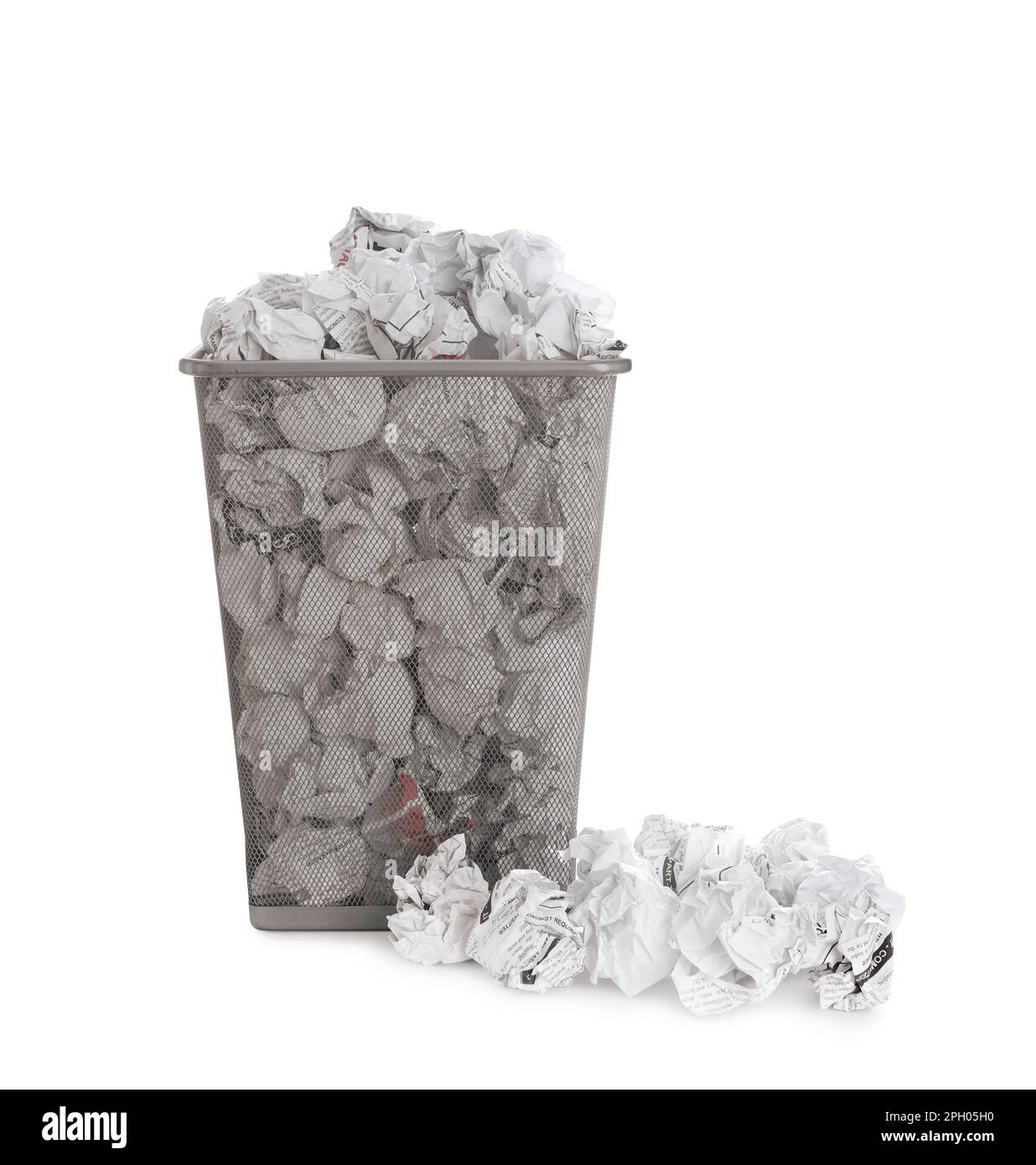 Recycling bin full of crumpled papers over white background Stock Photo ...