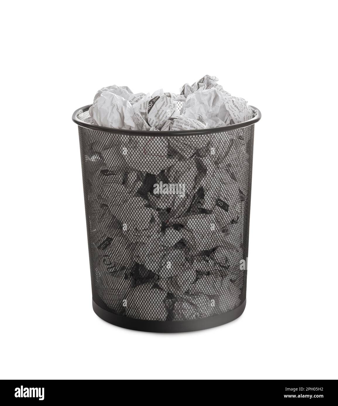 Trash bin full of paper on white background. Recycling rubbish Stock ...