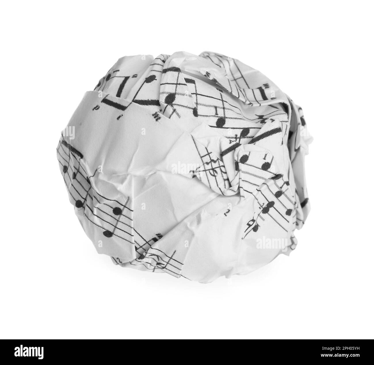 Crumpled sheet of paper with musical notes isolated on white Stock ...