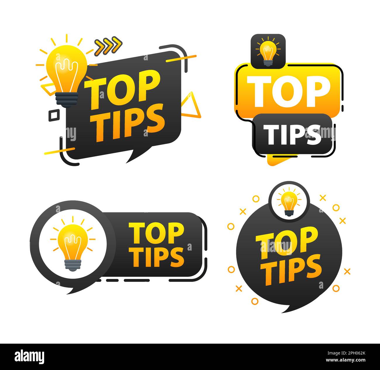 Top tips label set. light bulb. Top tips and tricks from experts in ...