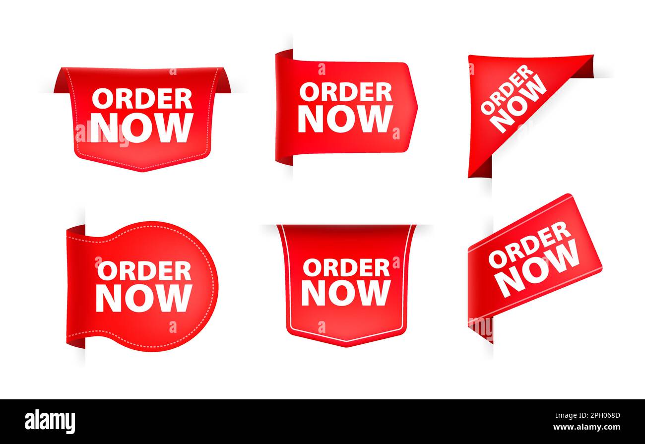 Red ribbon with text order now. Banner ribbon label order now Stock ...
