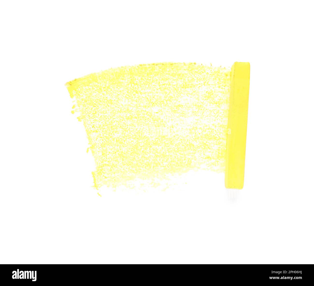 Yellow pastel chalk on sheet of paper with scribble, top view. Drawing ...