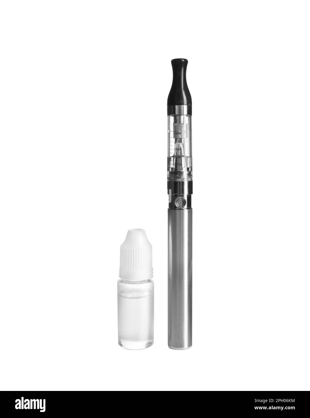 Electronic cigarette and vaping liquid on white background Stock Photo ...