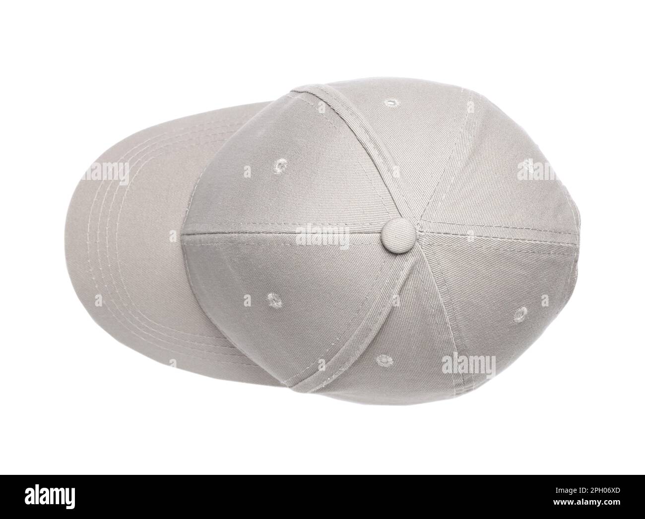 Stylish light grey baseball cap isolated on white, top view Stock Photo ...