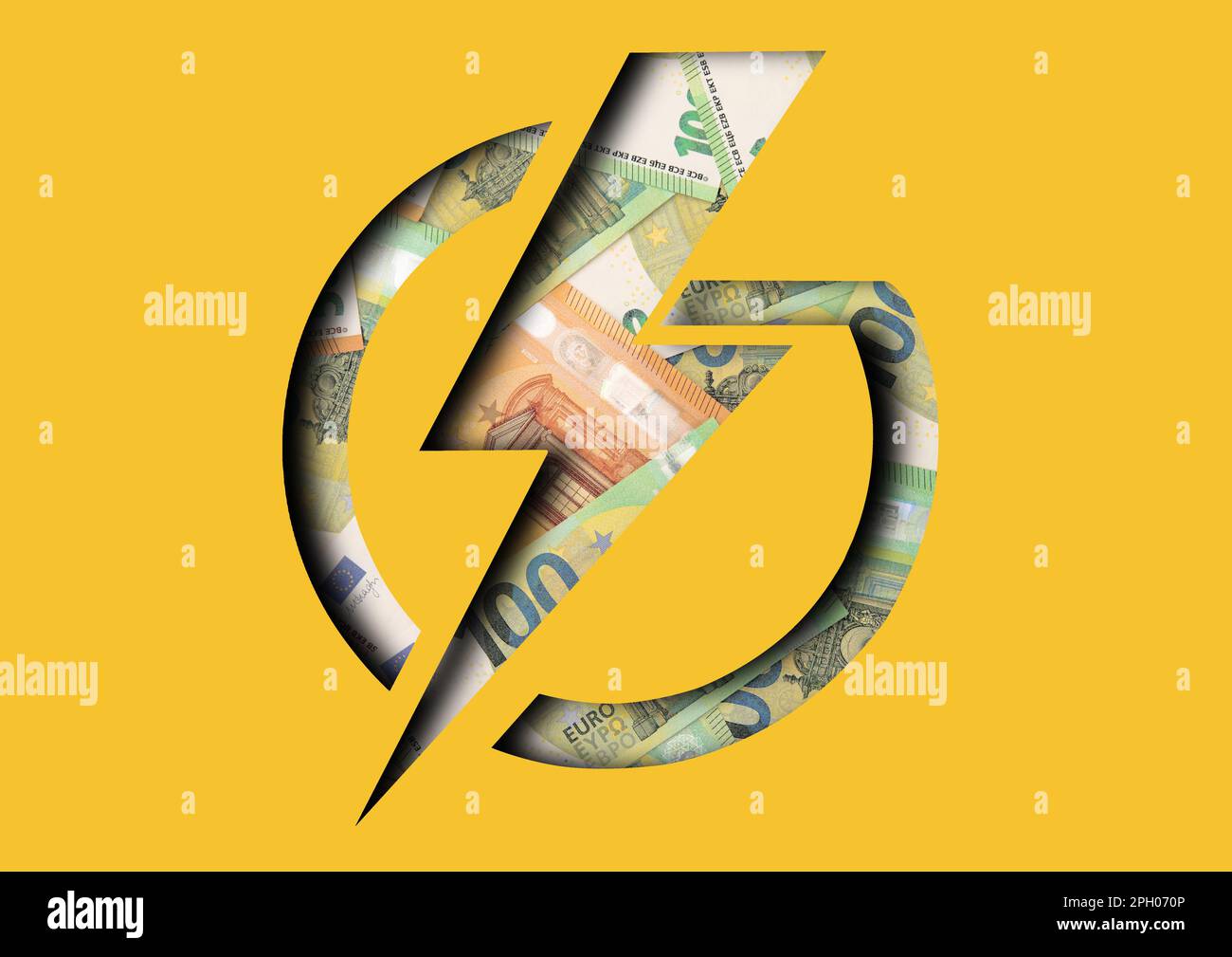 Energy costs with flash symbol and euro banknotes. Energy world crisis ...