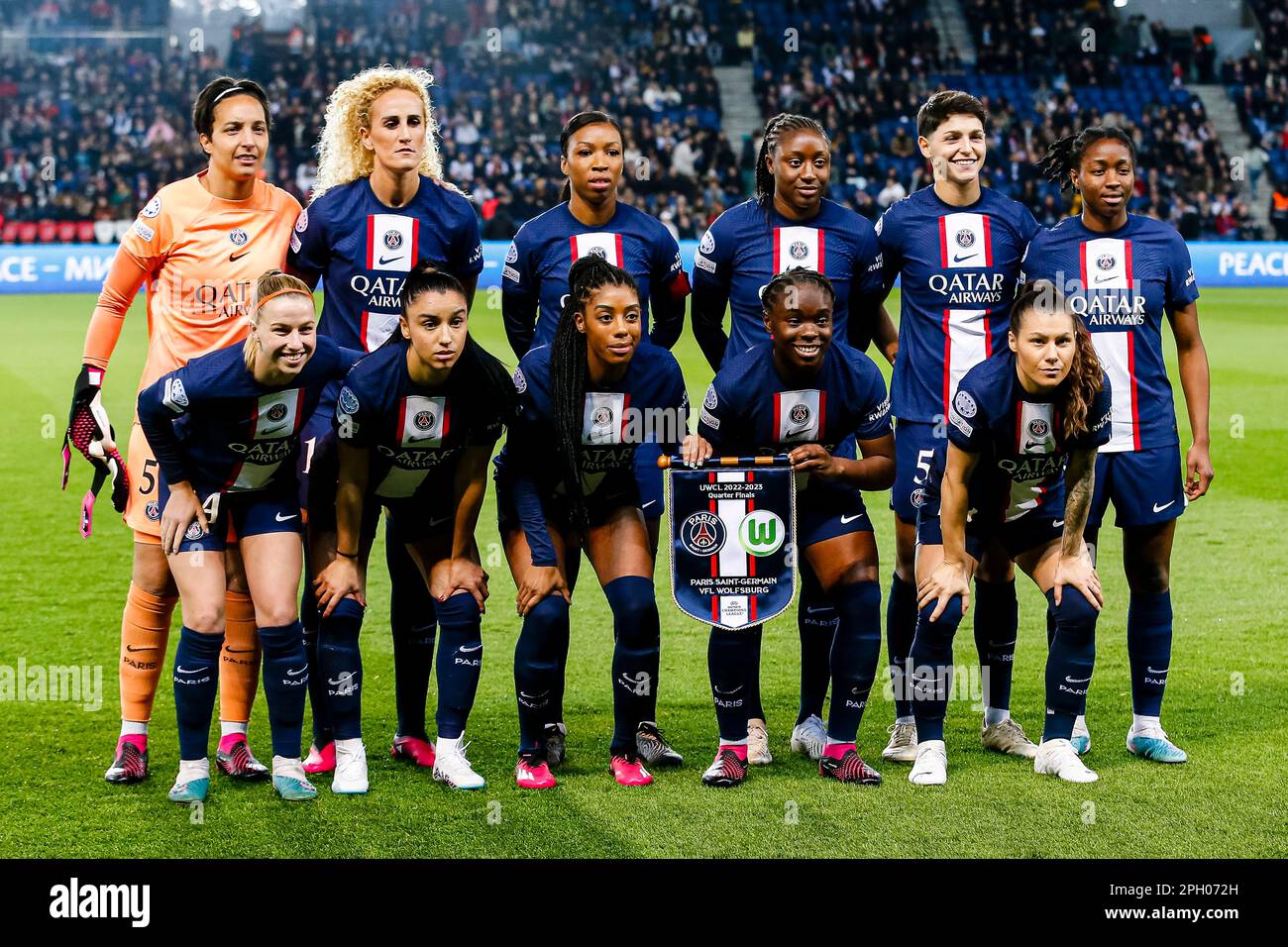 Paris, France - March 22: (L-R) Paris Saint-Germain squad poses for team photo with Goalkeeper ...
