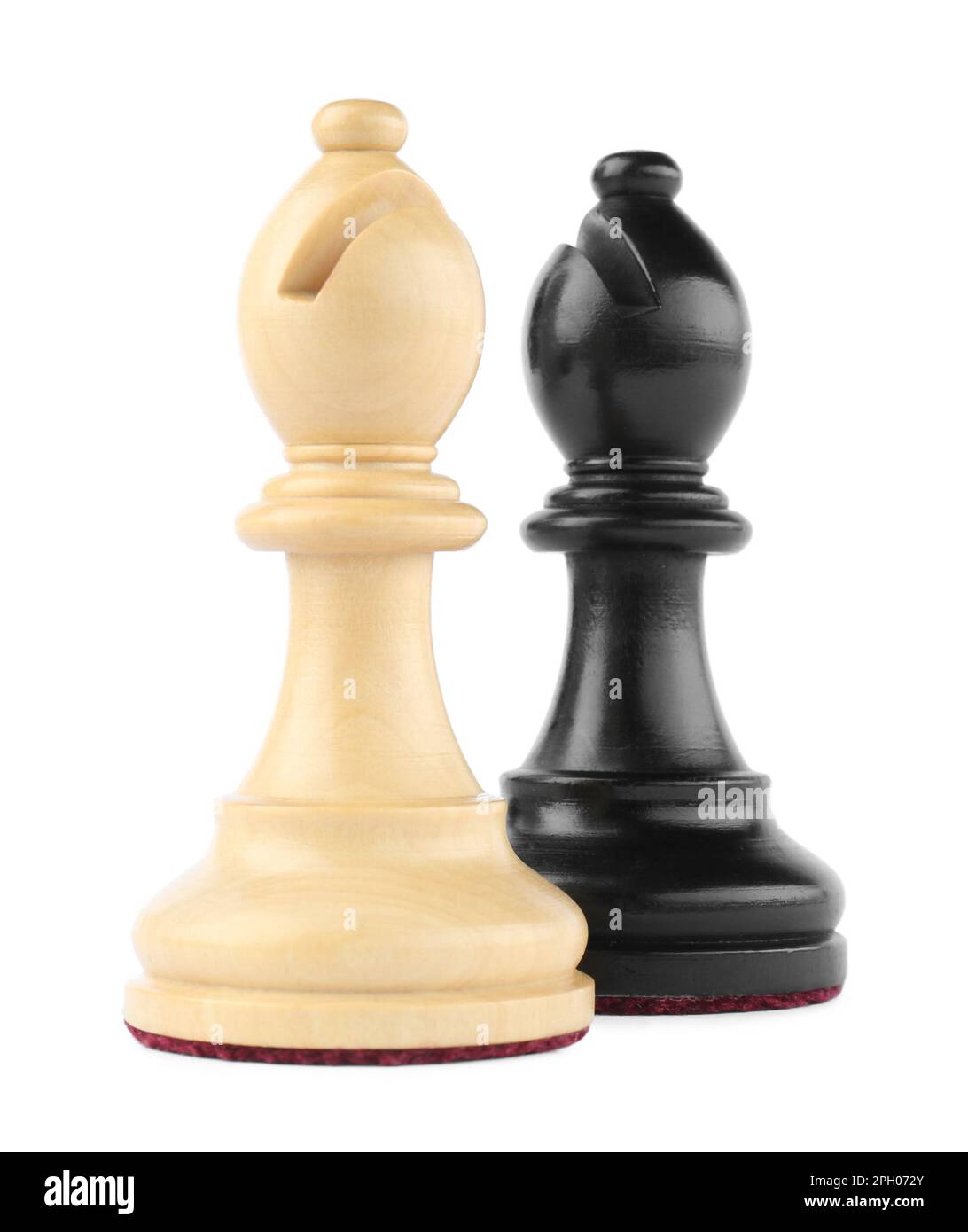 Different bishops on white background. Chess pieces Stock Photo - Alamy