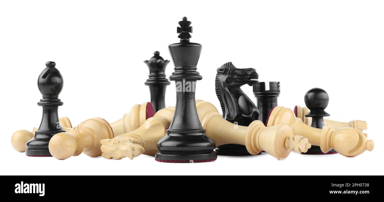 Many different chess pieces on white background Stock Photo - Alamy